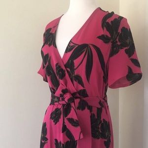 A.L.C. | Dresses | Alc Coral Hot Pink Floral Silk Wrap Cora Dress ...